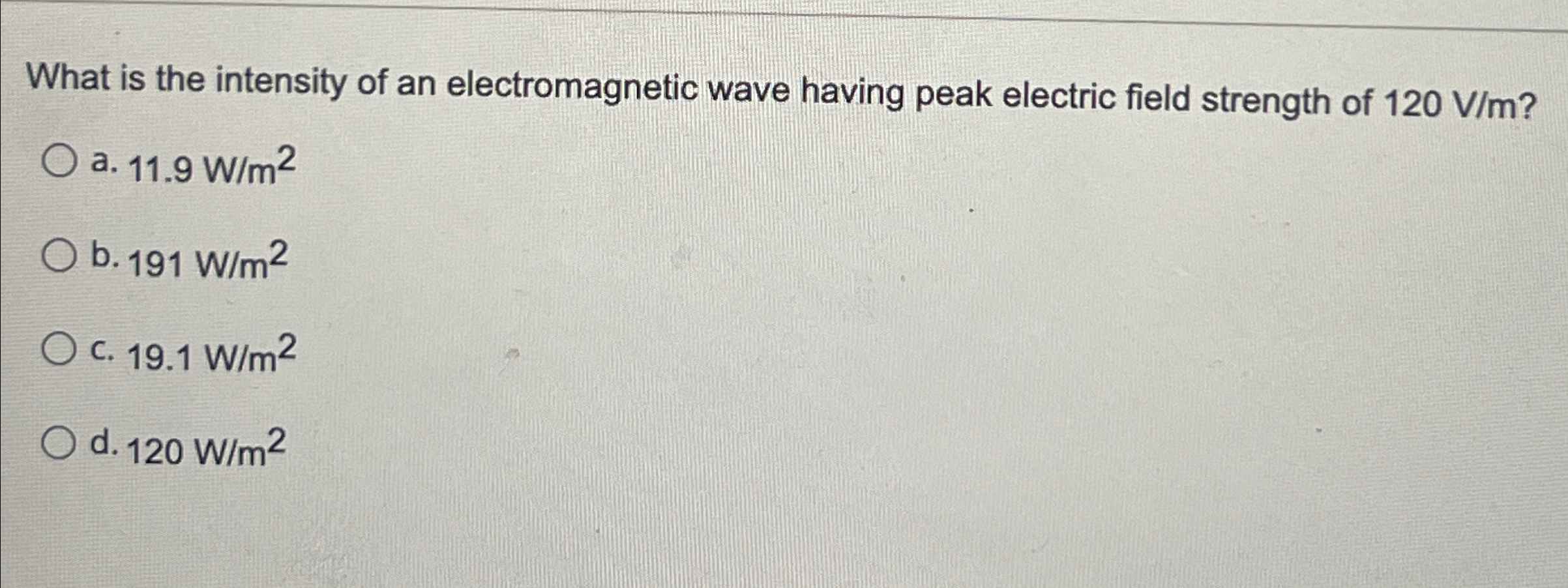 Solved What is the intensity of an electromagnetic wave | Chegg.com