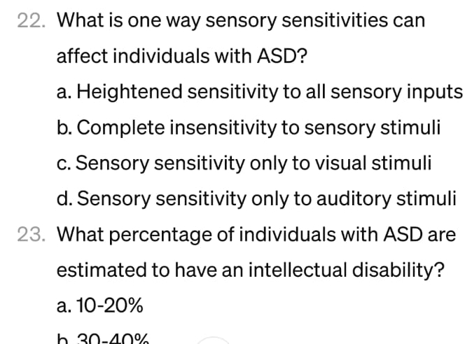 Solved What is one way sensory sensitivities can affect | Chegg.com