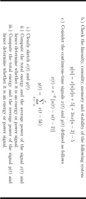 Solved b.) Check the linearity, causality, memory and | Chegg.com