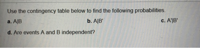 Solved Use the contingency table below to find the following | Chegg.com
