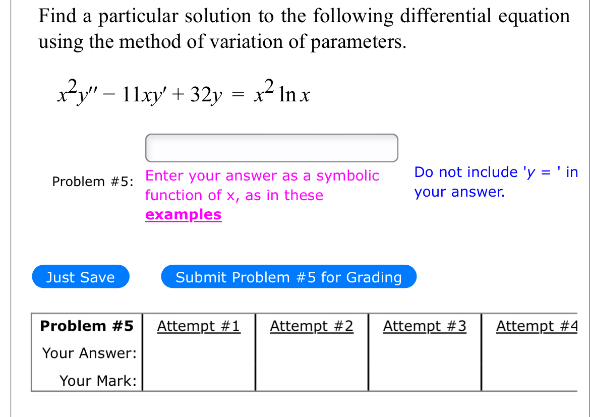 Solved Find a particular solution to the following | Chegg.com