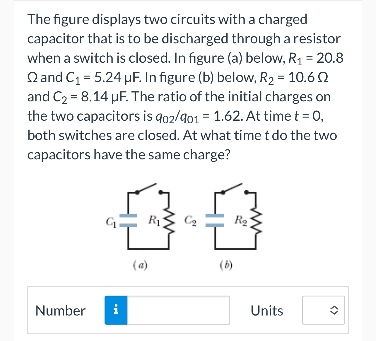 Solved The figure displays two circuits with a charged | Chegg.com