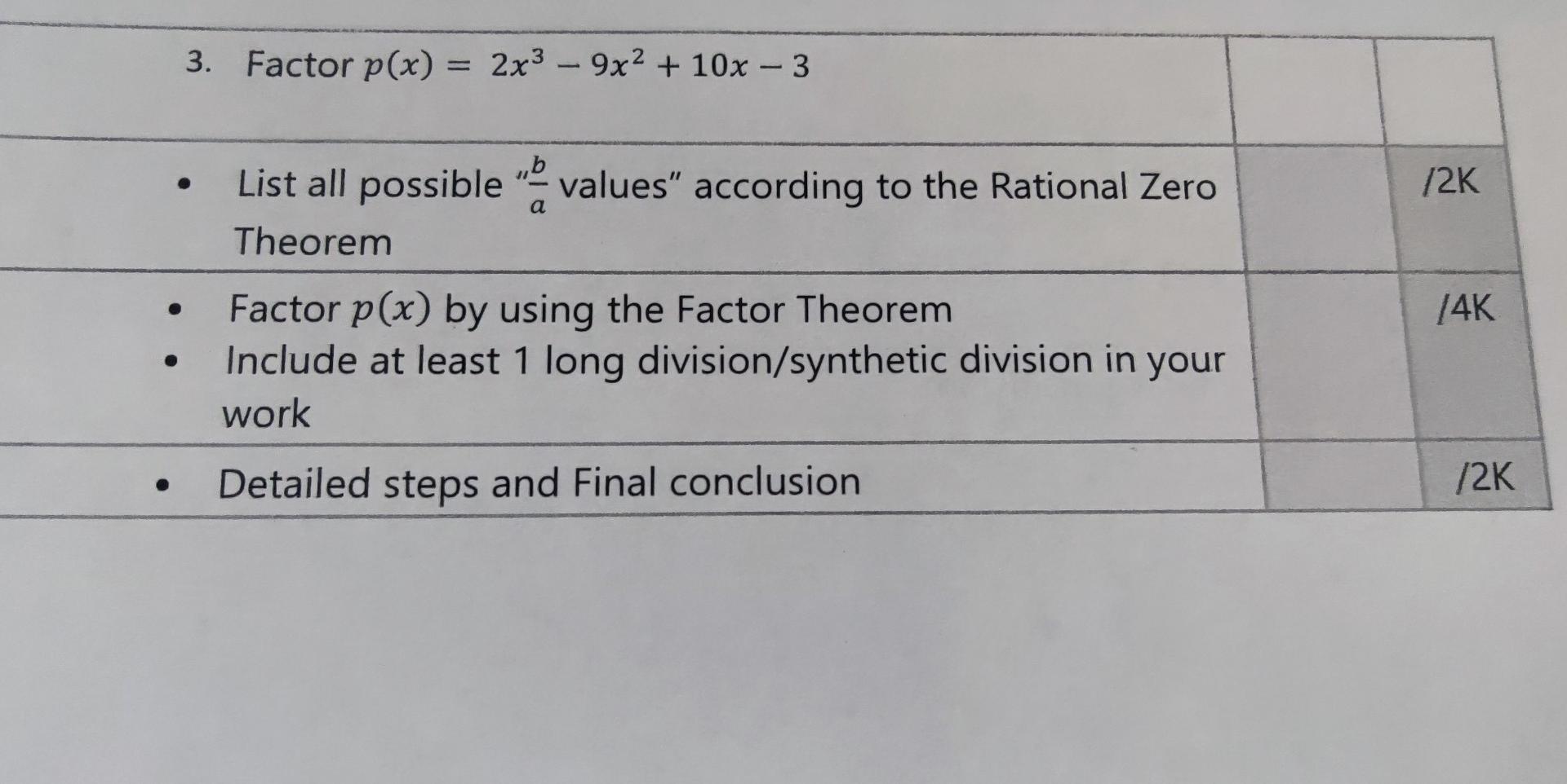 Solved 3. Factor p(x)=2x3−9x2+10x−3 - List all possible " ab | Chegg.com
