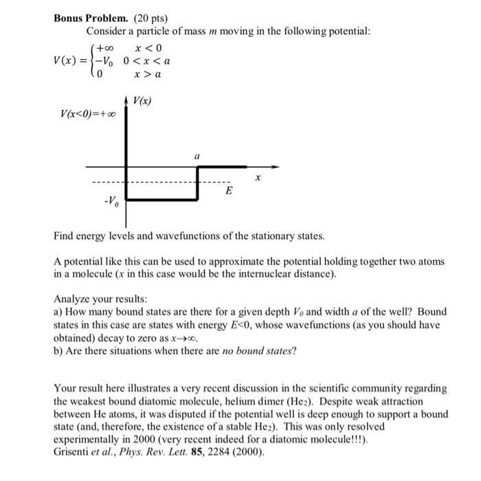 Solved Bonus Problem. (20 pts) Consider a particle of mass m | Chegg.com