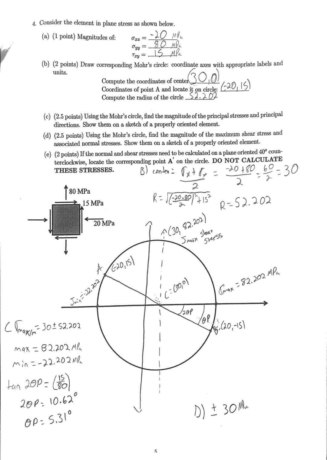 Solved 4. Consider the element in plane stress as shown | Chegg.com