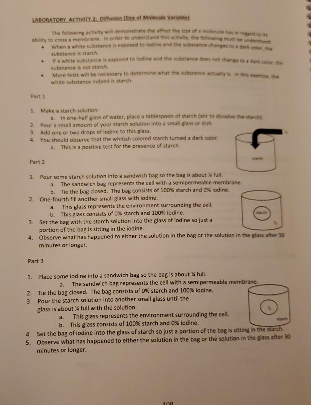 Solved LABORATORY ACTIVITY 2: Diffusion (Size of Molecule | Chegg.com