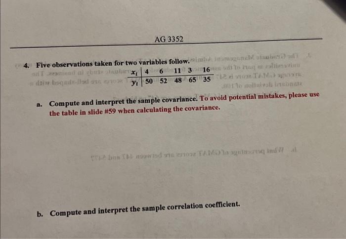 Solved AG 3352 (4. Five observations taken for two variables | Chegg.com