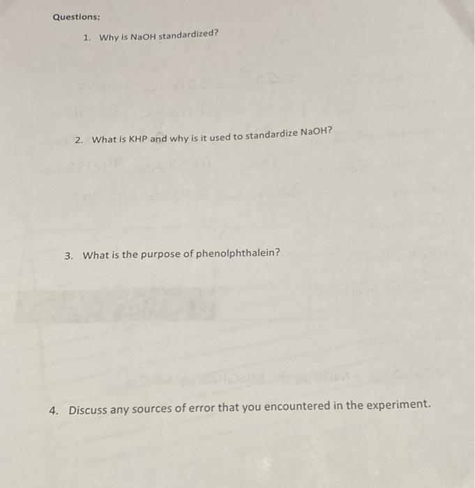 Solved Standardization of a NaOH Solution with Potassium | Chegg.com