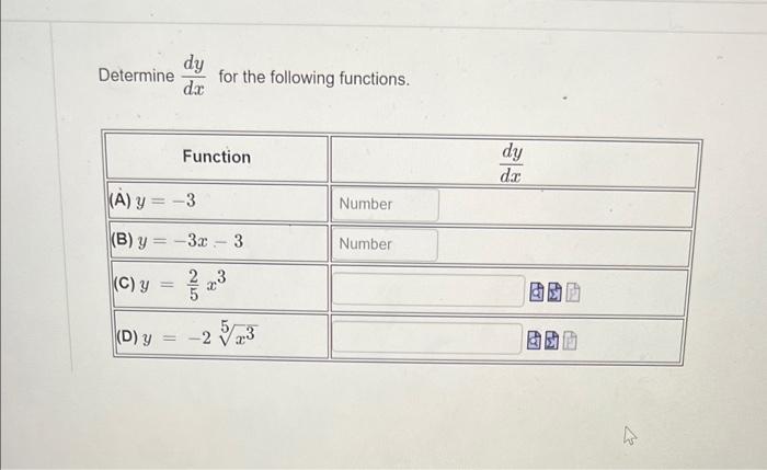 Solved Determine dxdy for the following functions. | Chegg.com
