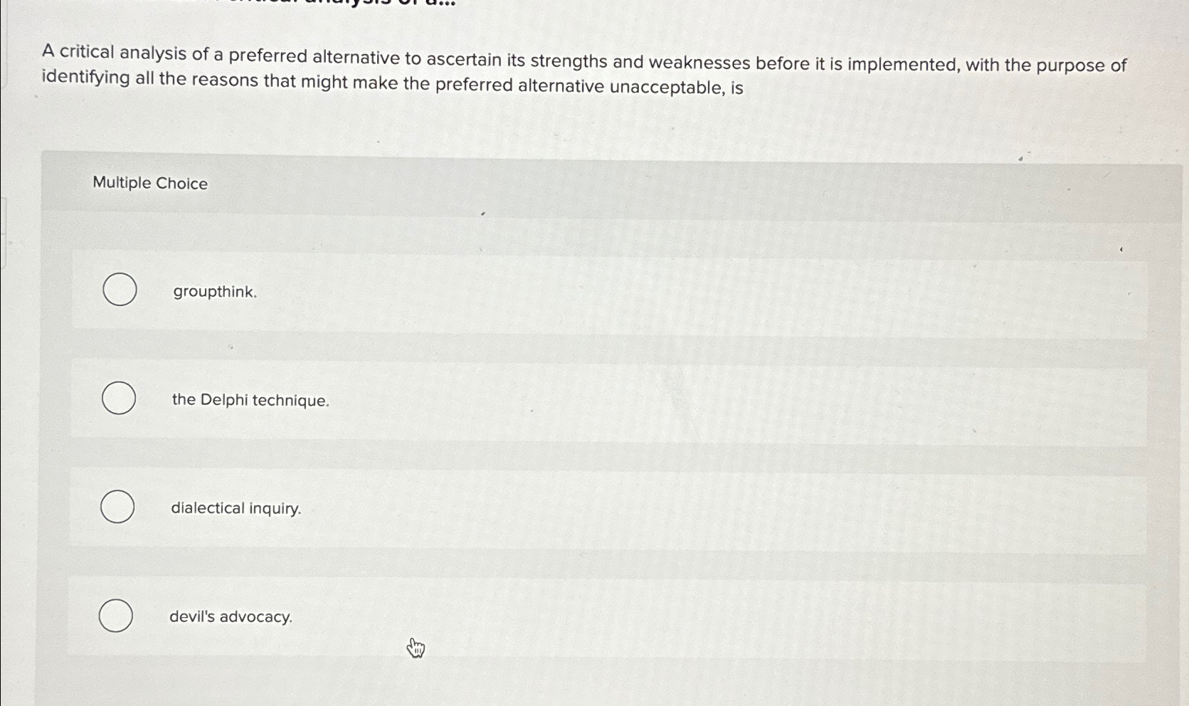 Solved A critical analysis of a preferred alternative to | Chegg.com