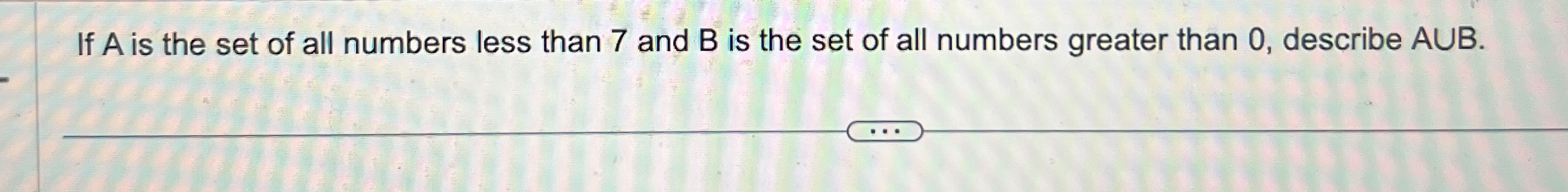 Solved If A ﻿is the set of all numbers less than 7 ﻿and B | Chegg.com