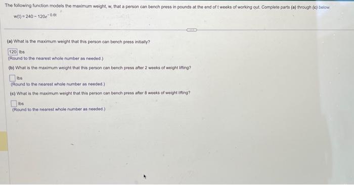 Solved The following function models the maximum weight, w, | Chegg.com