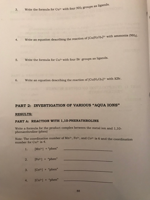 Solved ligands. Write the formula for Cu2 with four NH3 | Chegg.com
