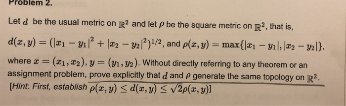 Solved Problem 2. Let d be the usual metric on R2 and let p | Chegg.com