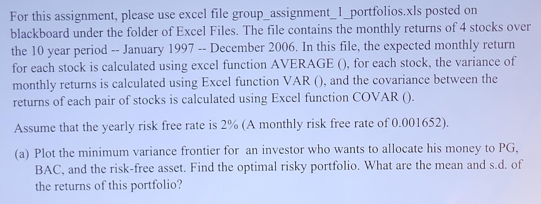 For this assignment, please use excel file | Chegg.com