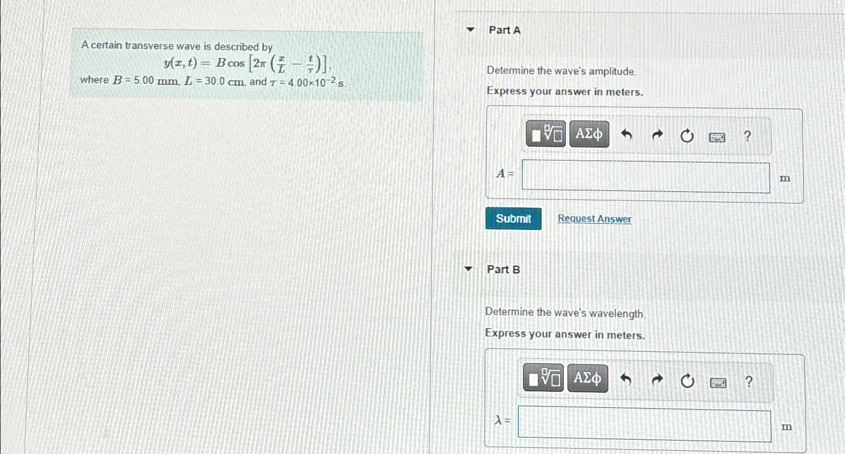 Solved A certain transverse wave is described | Chegg.com