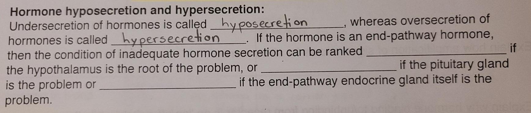 Solved Hormone hyposecretion and hypersecretion: | Chegg.com