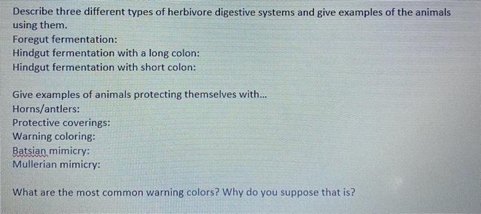 Solved Questions for Animal Adaptations What are | Chegg.com