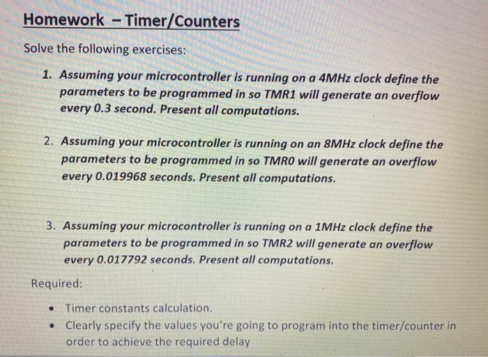 Solved Homework - Timer/Counters Solve the following | Chegg.com