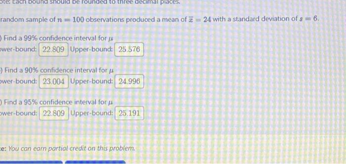 Solved Random Sample Of N 100 Observations Produced A Mean