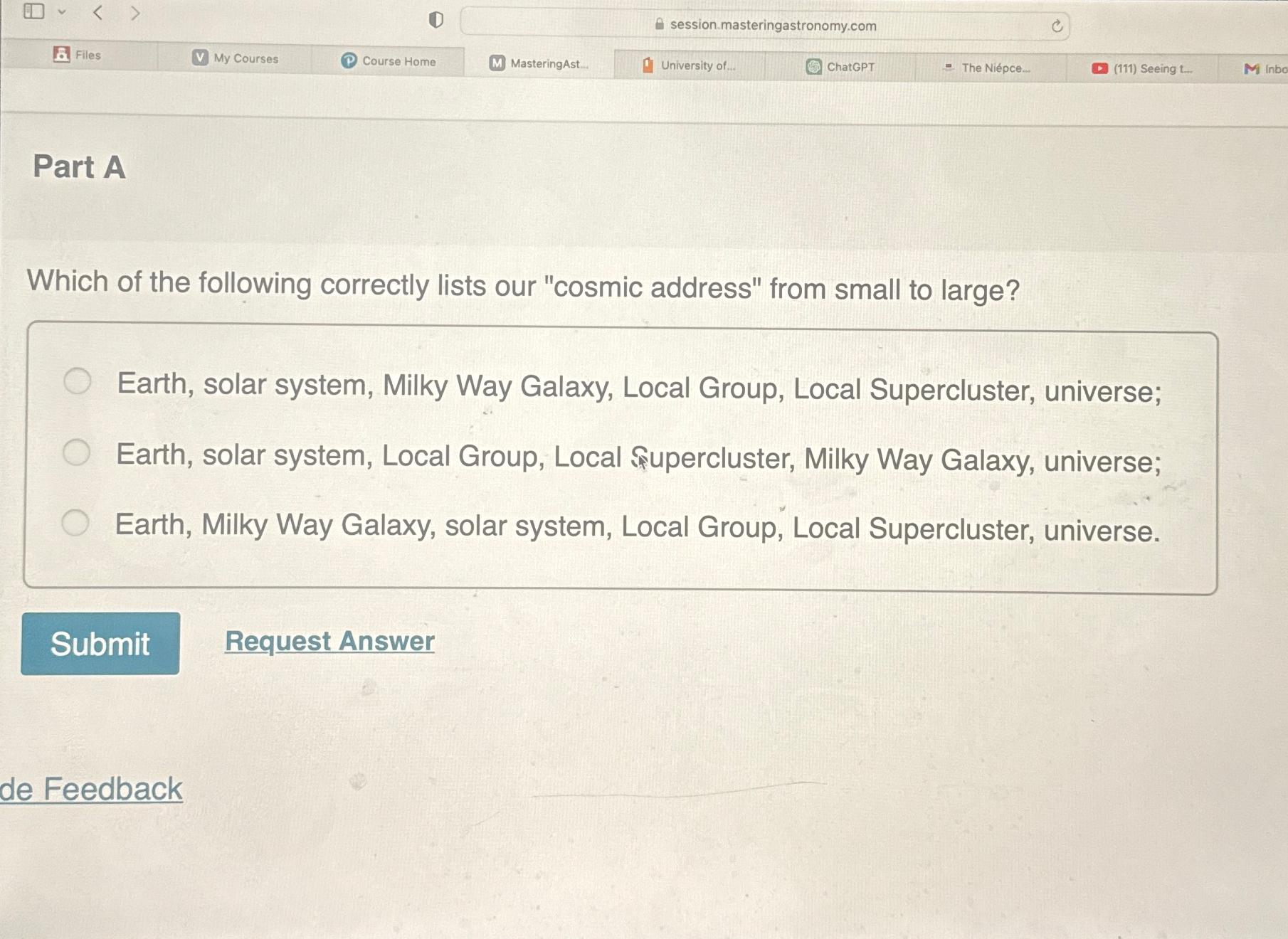 Solved Part AWhich of the following correctly lists our | Chegg.com