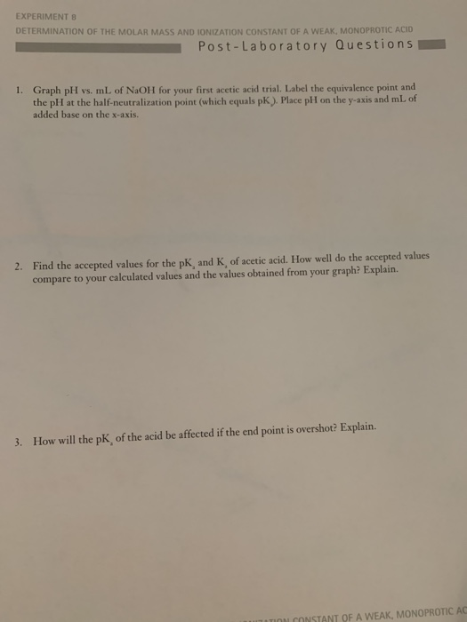 Solved EXPERIMENTS DETERMINATION OF THE MOLAR MASS AND | Chegg.com