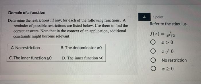 Solved Domain of a function Determine the restrictions, if | Chegg.com