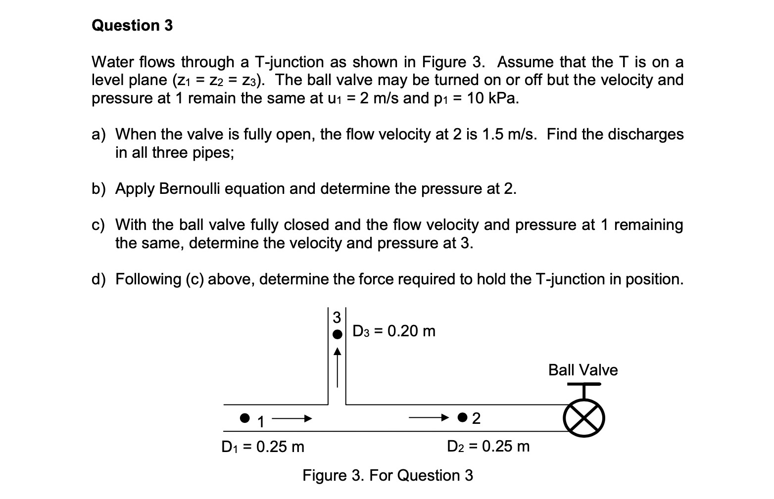 Solved Question 3Water flows through a T-junction as shown | Chegg.com
