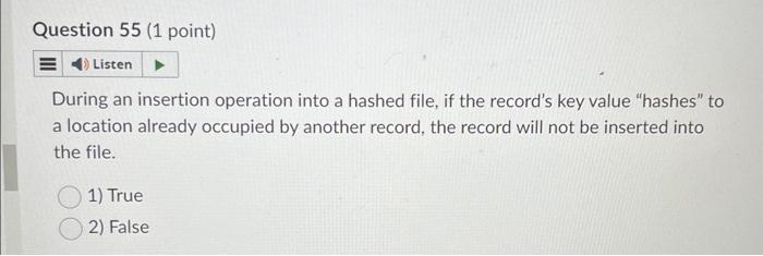 During an insertion operation into a hashed file, if | Chegg.com