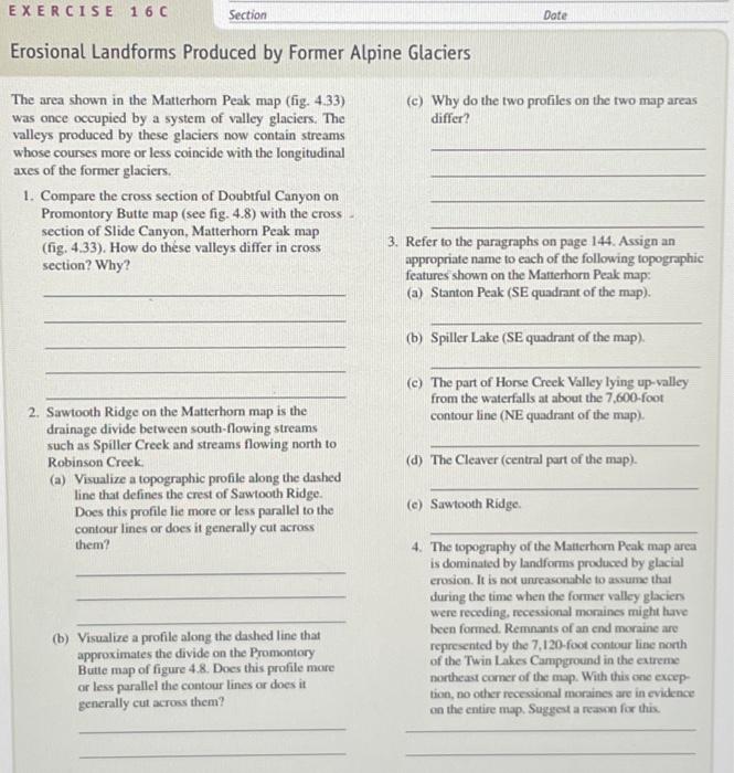 Solved Erosional Landforms Produced by Former Alpine | Chegg.com