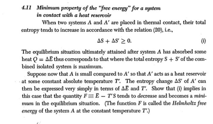 Solved 4.11 Minimum property of the "free energy" for a | Chegg.com
