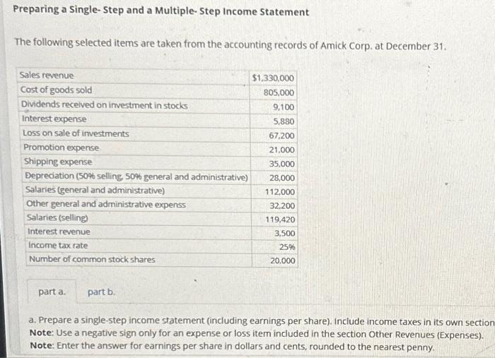 Solved Preparing a Single-Step and a Multiple-Step Income | Chegg.com
