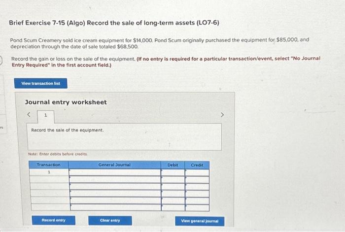 Solved es Brief Exercise 7-15 (Algo) Record the sale of | Chegg.com