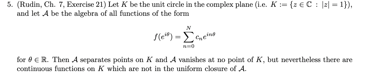 Solved (Rudin, Ch. 7, ﻿Exercise 21) ﻿Let | Chegg.com