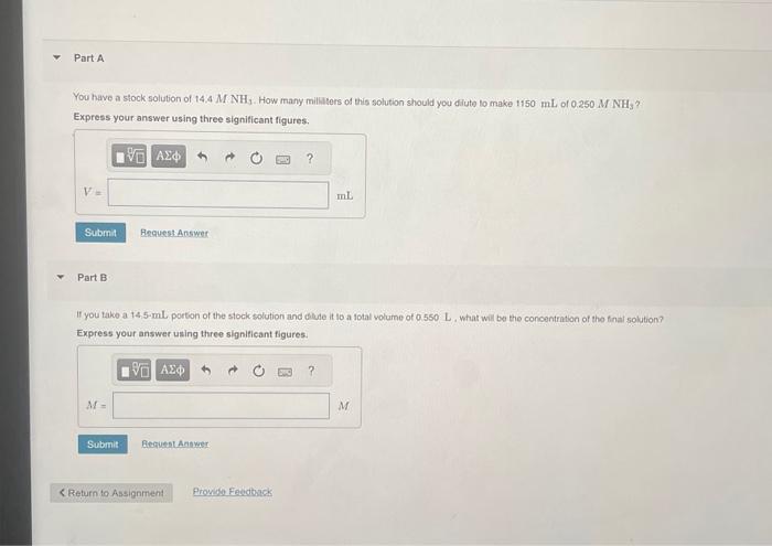 Solved You have a stock solution of 14.4MNH. How many | Chegg.com