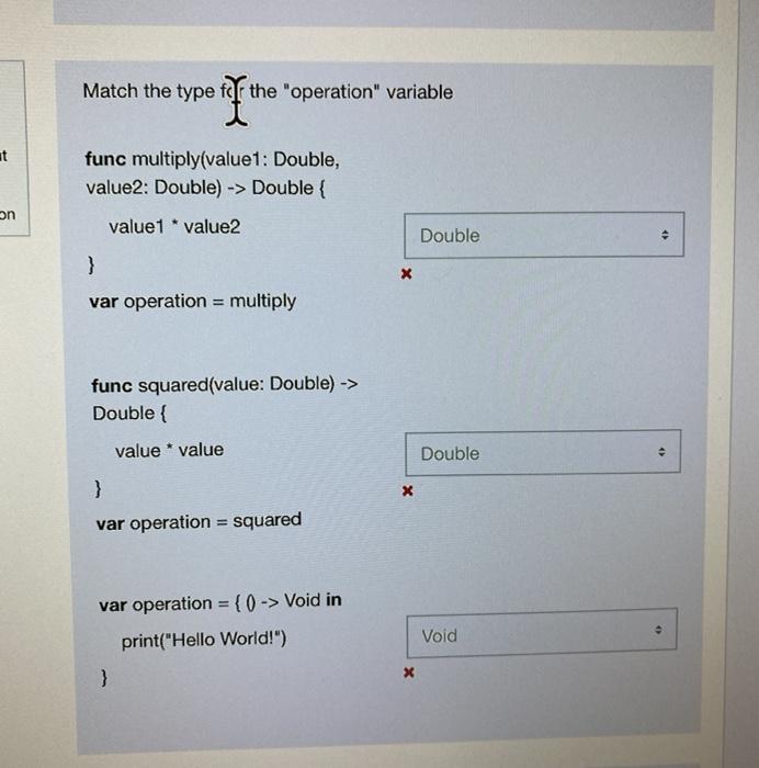 Solved Match the type for the "operation" variable at func | Chegg.com