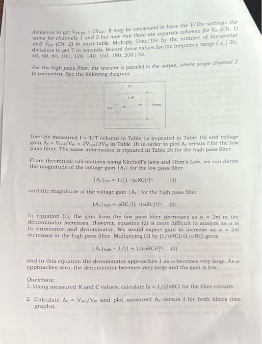 Solved Experiment 8RC Filters and the Oscilloscope | Chegg.com