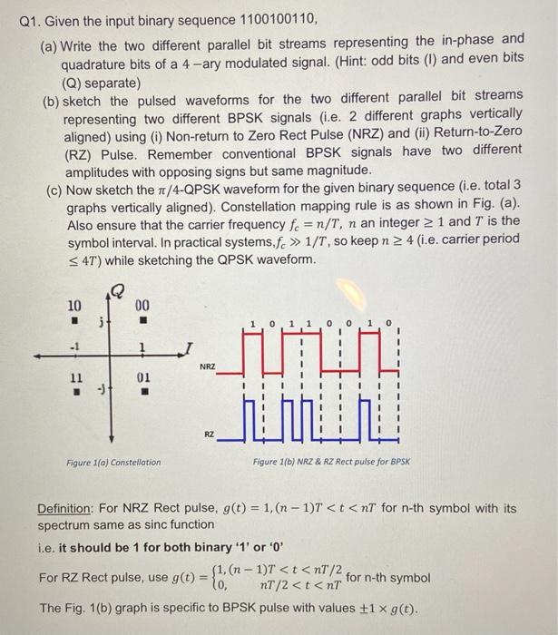 Q1. Given the input binary sequence 1100100110, (a) | Chegg.com