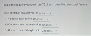 Solved Predict the frequency range (in cm-1 ) ﻿of each | Chegg.com
