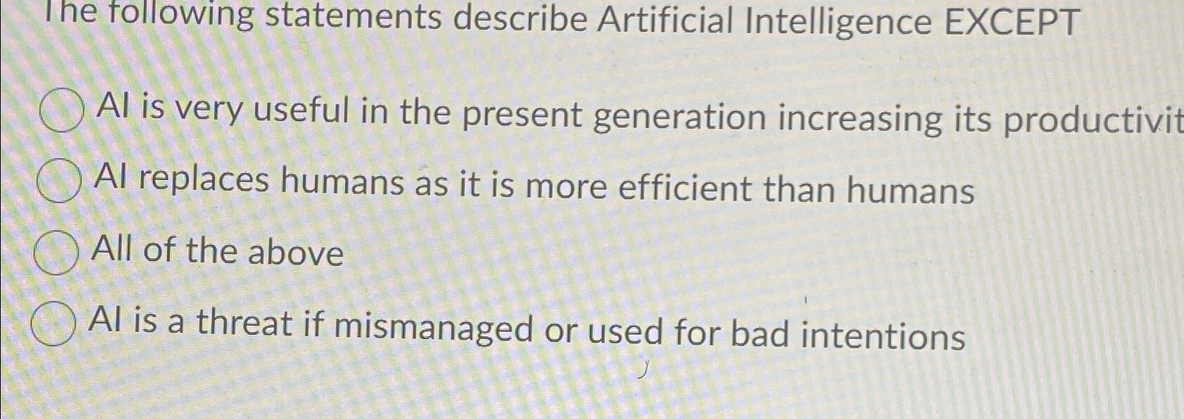 Solved The following statements describe Artificial | Chegg.com
