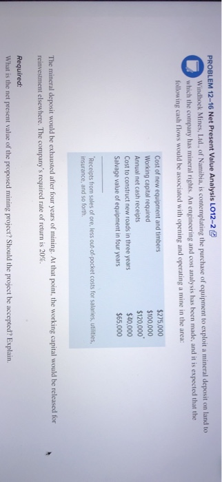 Solved PROBLEM 12-16 Net Present Value Analysis LO12-20 | Chegg.com