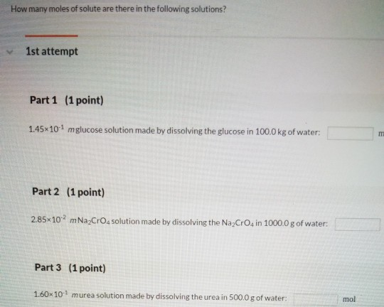 Solved How many moles of solute are there in the following | Chegg.com