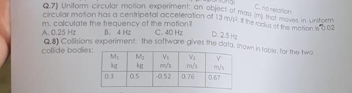 Solved Q.7) Unilorm circular motion experiment: an object of | Chegg.com