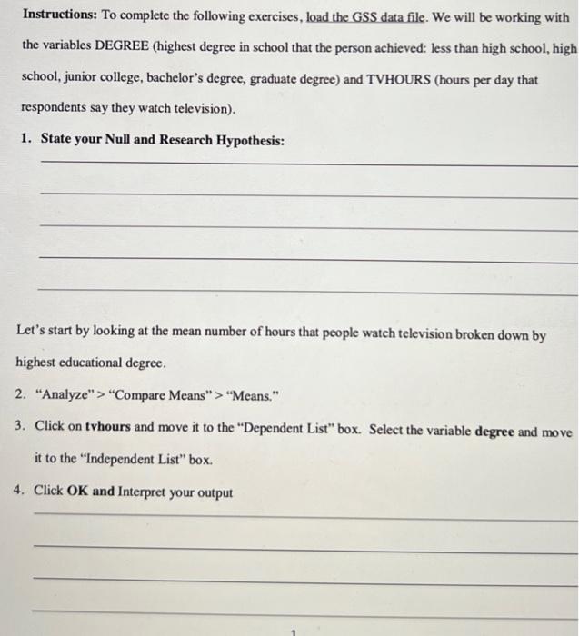 Solved Instructions: To complete the following exercises, | Chegg.com