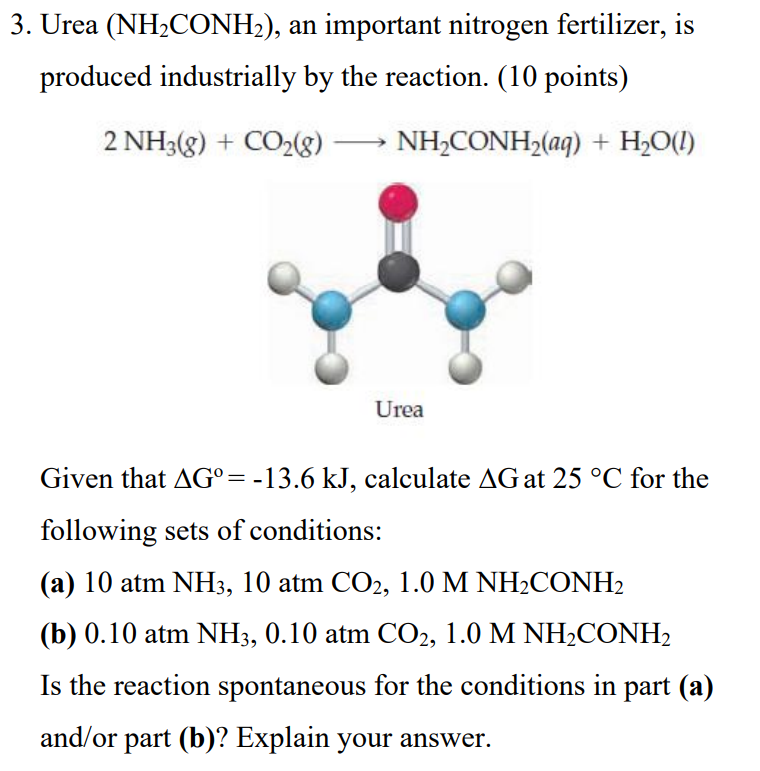 Solved Urea (NH2CONH2), ﻿an important nitrogen fertilizer, | Chegg.com