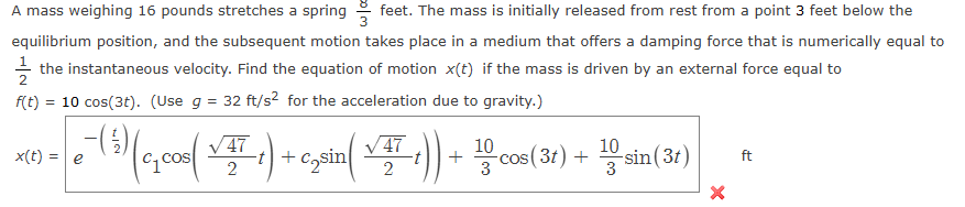 A mass weighing 16 ﻿pounds stretches a spring (8)/(3) | Chegg.com