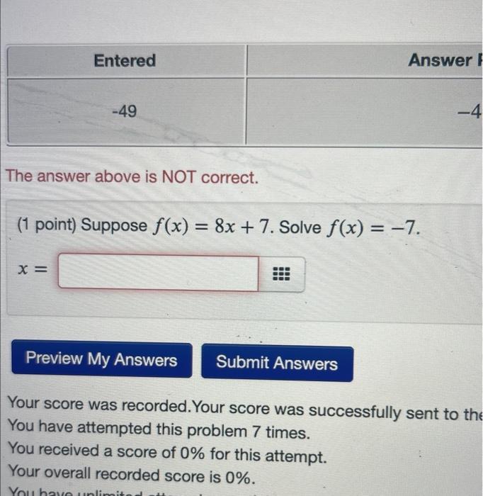 Solved The answer above is NOT correct. (1 point) Suppose | Chegg.com