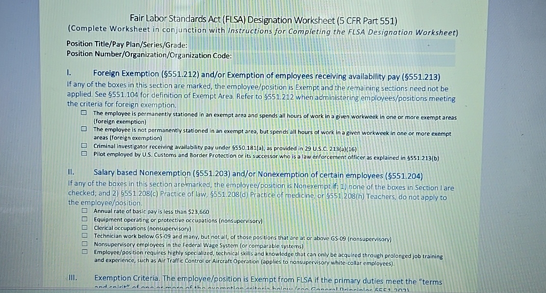 [Solved]: Fair Labor Standards Act (FLSA) Designation Worksh