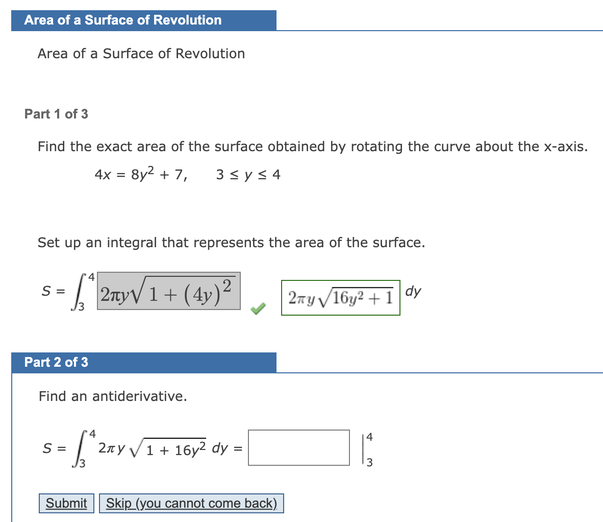 Solved Area of a Surface of RevolutionArea of a Surface of | Chegg.com