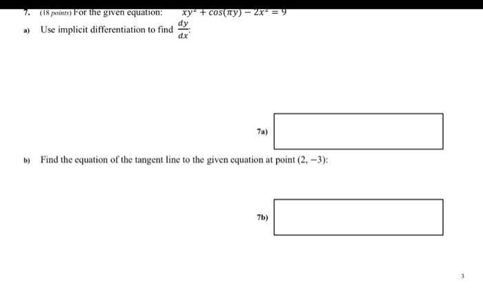 Solved 7. (18 points) For the given equation: | Chegg.com